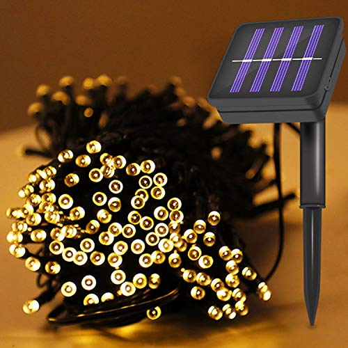 Upgraded Solar String Lights Outdoor Waterproof 300LED 75.5ft Solar Christmas Lights 8 Modes Warm White Solar Lights Outdoor for Gardens, Wedding, Party, Christmas, Outdoor Decorations