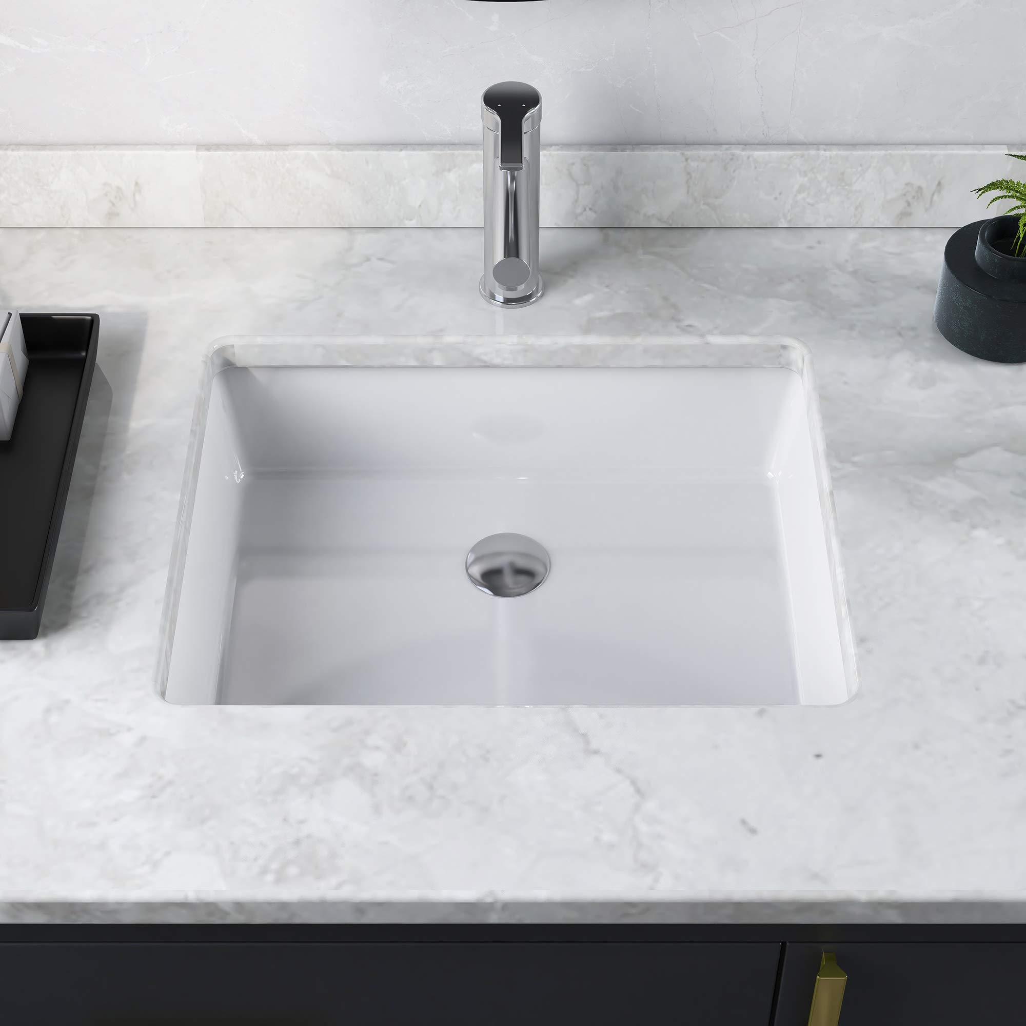 DeerValley DV-1U201 Ursa Rectangular Undermount Bathroom Sink, 20β Modern Vessel Sink White Undermount Bathroom Sink Rectrangle Porcelain Ceramic Lavatory Vanity Vessel Sink with Overflow