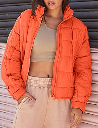 Flygo Oversized Puffer Jacket Womens Dolman Quilted Lightweight Jackets Zip Packable Winter Coats(Orange-XL)