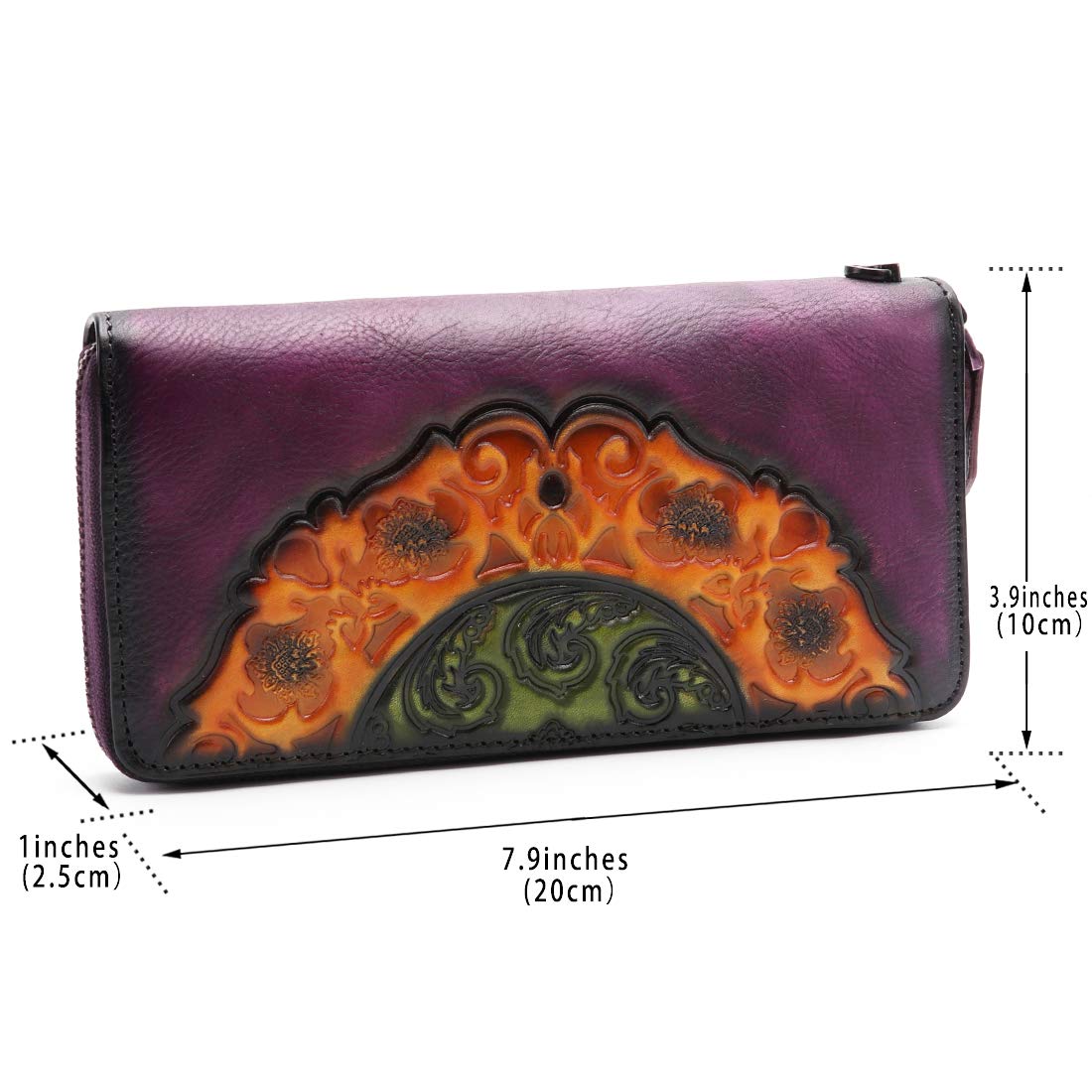 IVTG Genuine Leather Wallets for Women Long Purse Vintage Embossing Cowhide Handmade Small Clutch (Purple)