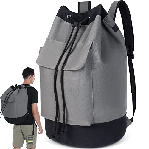 Laundry Bag Backpack, Canvas Laundry Backpack for College Students, Large Backpack Laundry Bag, Heavy Duty Laundry Bag with Straps, Laundry Duffle Bag, Laundromat Bag for Dorm Room, Apartment, Camping