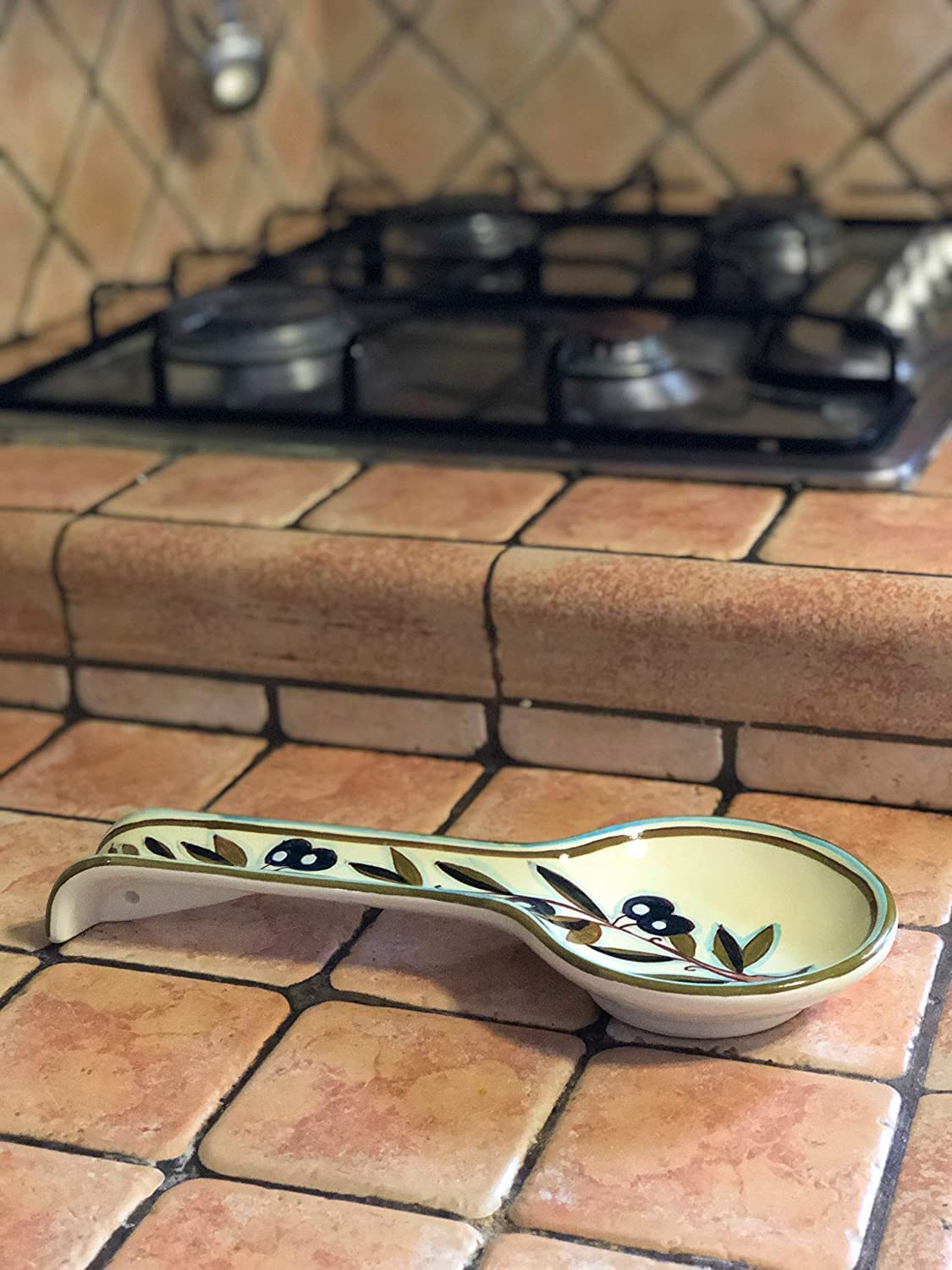 CERAMICHE D'ARTE PARRINI - Italian Ceramic Spoon Rest Holder Decorated Olives Pottery Art Hand Painted Made in ITALY Tuscan