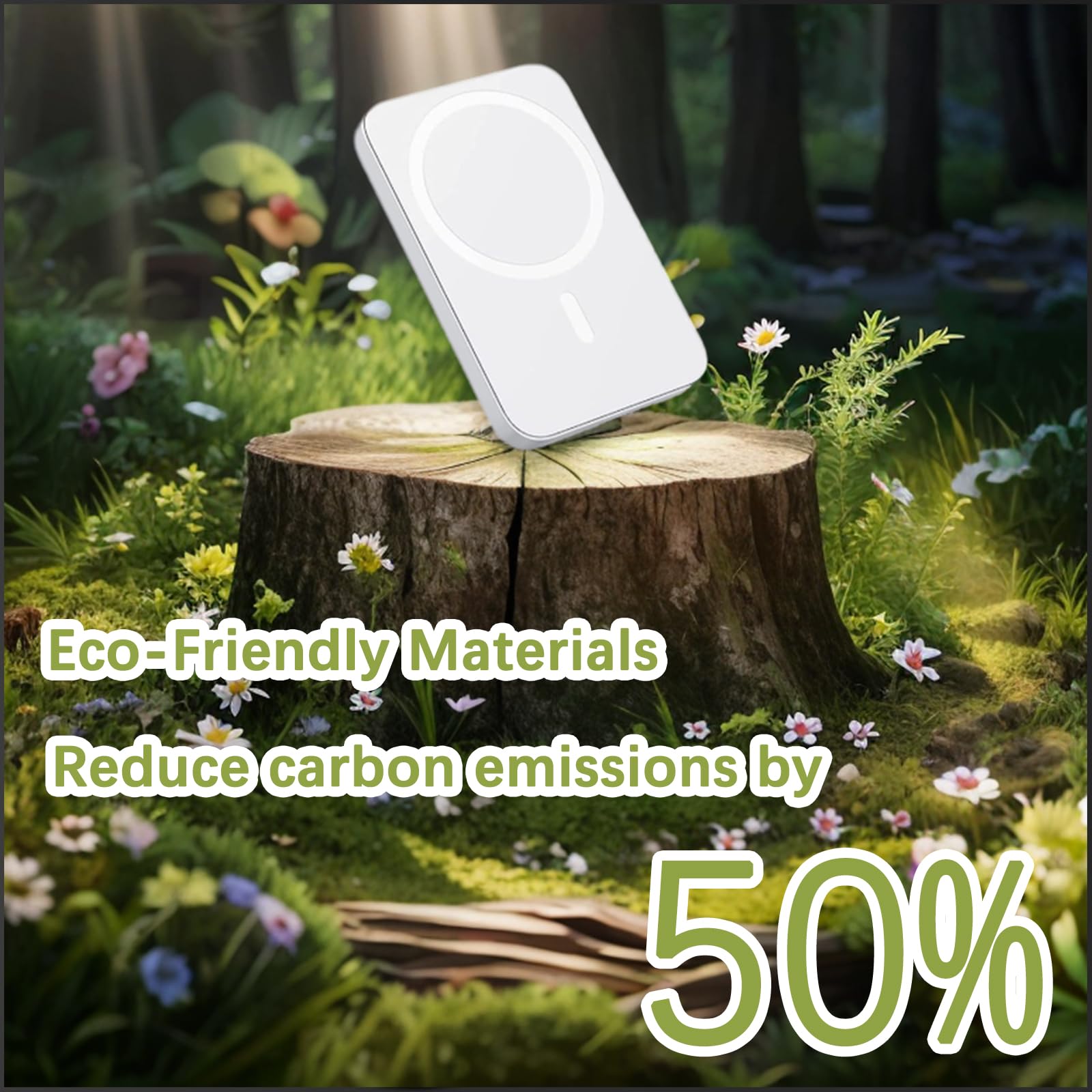 CHONGMANG Magnetic Portable Charger, Mini Power Bank 5000 mAh with 5W Wireless Charging and 18W USB-C Fast Charging,Comes with 2 Cables,Compatible for iPhone 14/13/12 (Silver)