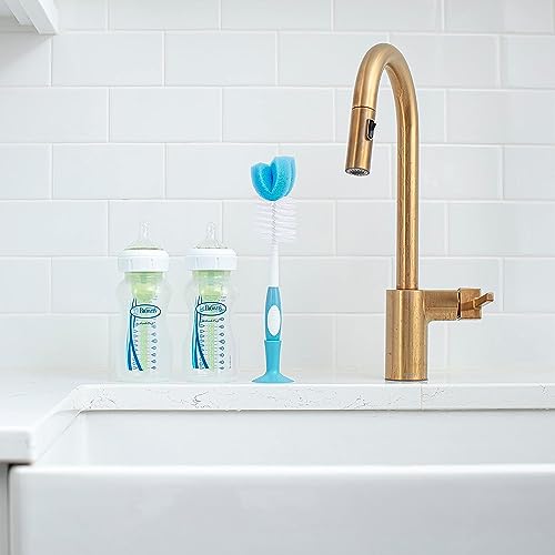 Dr. Brown's Reusable Sponge Baby Bottle Cleaning Brush with Suction Cup Stand, Scrubber and Nipple Cleaner, Blue 1-Pack (Pack of 2)