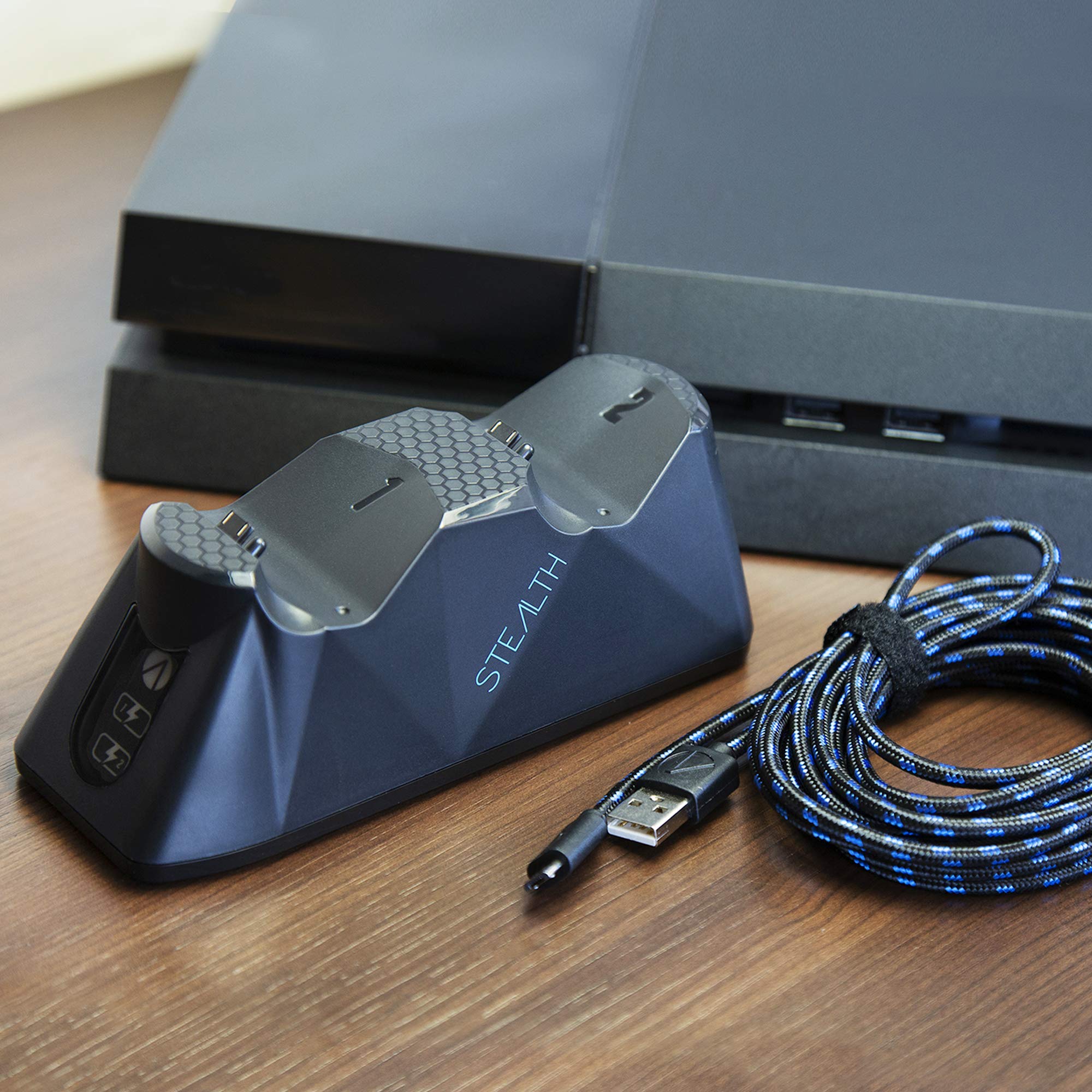 Stealth SP-C100 Twin Charging Dock with 2M Play & Charge Cable For PS4 - Black (PS4)