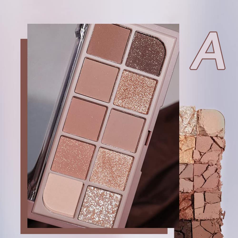 Erinde 10 Color Eyeshadow Palette Makeup - Matte Shimmer Glitter Eye Shadow, Ultra-Blendable, High Pigmented, Naturing-Looking, Neutral Nude Eyeshadow Palette with Professional Brush, Maple Leaf Brown