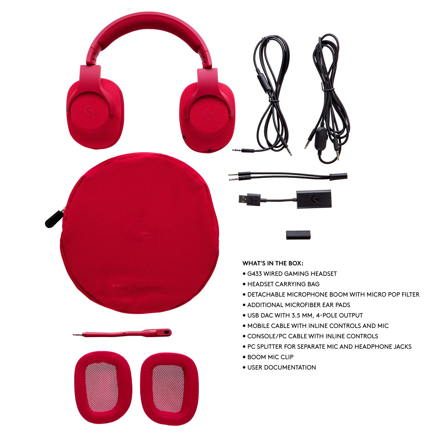 Logitech G433 7.1 Wired Gaming Headset with DTS Headphone: X 7.1 Surround for PC, PS4, PS4 PRO, Xbox One, Xbox One S, Nintendo Switch โ Fire Red