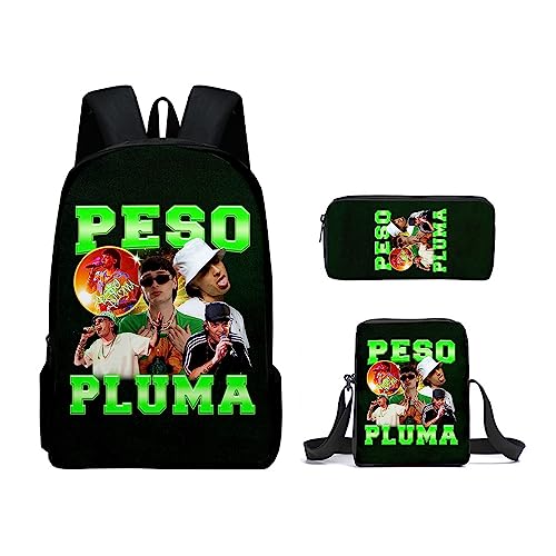 BQXZAKG Peso Pluma Backpack Three-piece Sets Bags Casual Harajuku Musician Oxford Cloth Travel Bag Style Backpack
