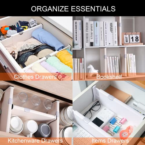 KIKILIE 8 Pack Dresser Drawer Organizers Dividers, 11-17 Inch Expandable Divider Organizer for Clothing, Baby Clothes, Makeup, Kitchen Utensils, Deep Divider, Adjustable Separators, White