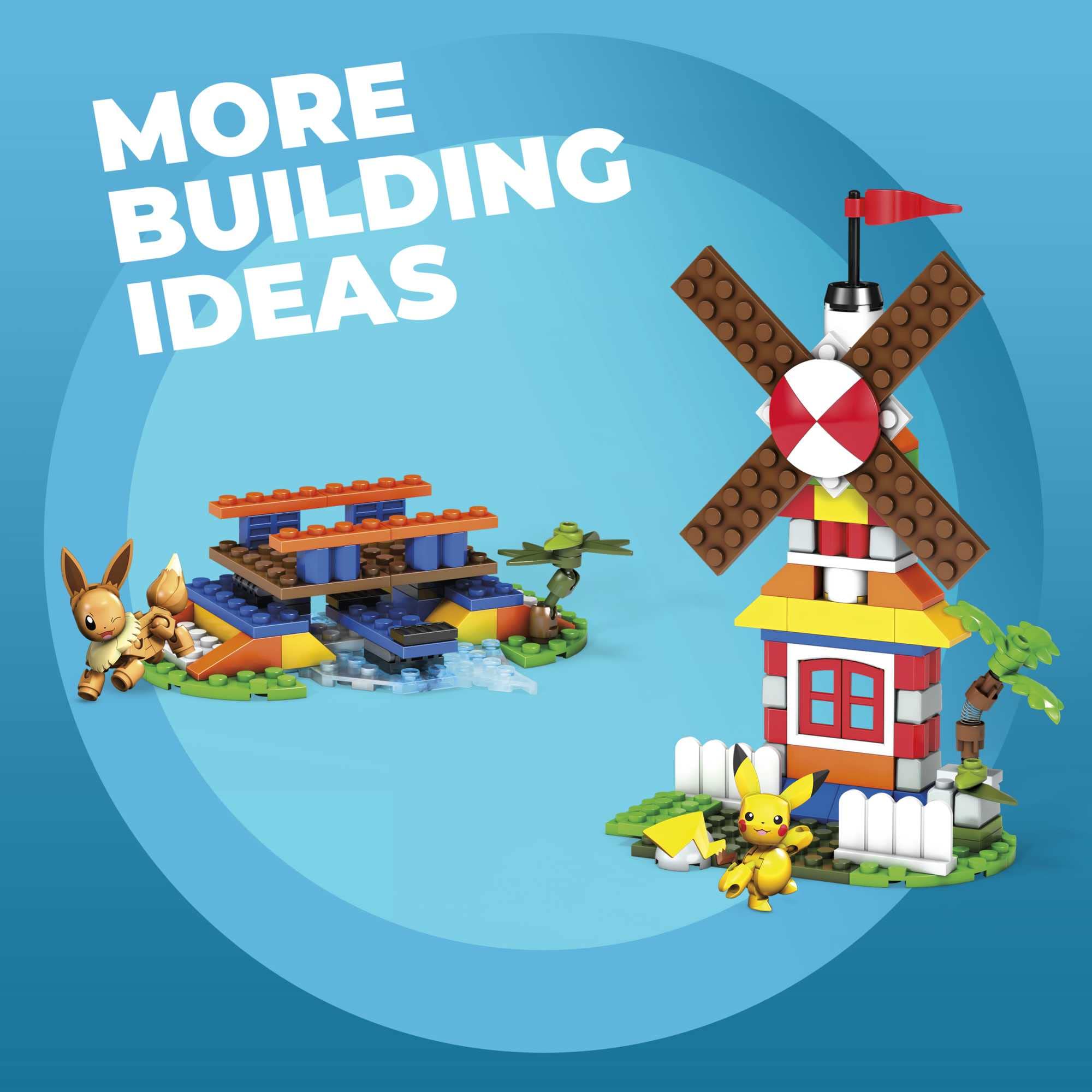 Mega Pokémon Building Toys Set, Building Box with 450 Pieces, 2 Poseable Characters and Storage Box, for Kids