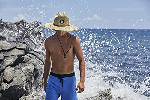 Hurley Men's Straw Hat - Weekender Medium Brim Natural Straw Sun Hat with Chin Strap, Khaki
