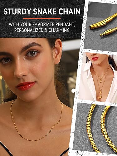 Gold Round Snake Chain Jewelry Women DIY Slim Chain Necklace Gold Plated 18 Inch 2MM Shiny Charms