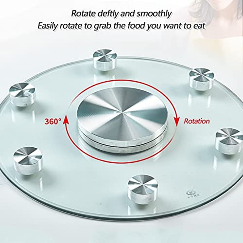 CHUJUA Large Lazy Susan for Dining Table Kitchen Glass Turntable with Aluminum Alloy Bearing, Smooth Swivel, Turntable Dining Table Transparent Round Turntable Tabletop Rotating Serving Tray 90cm