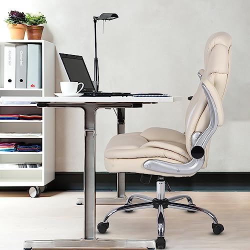 Comermax Ergonomic Executive Office Chairs with Adjustable Lumbar Support, 90-120° Rocking Managerial Chair Swivel Desk Chairs with Padded Flip-up Armrests (Orange), Medium(300lbs)