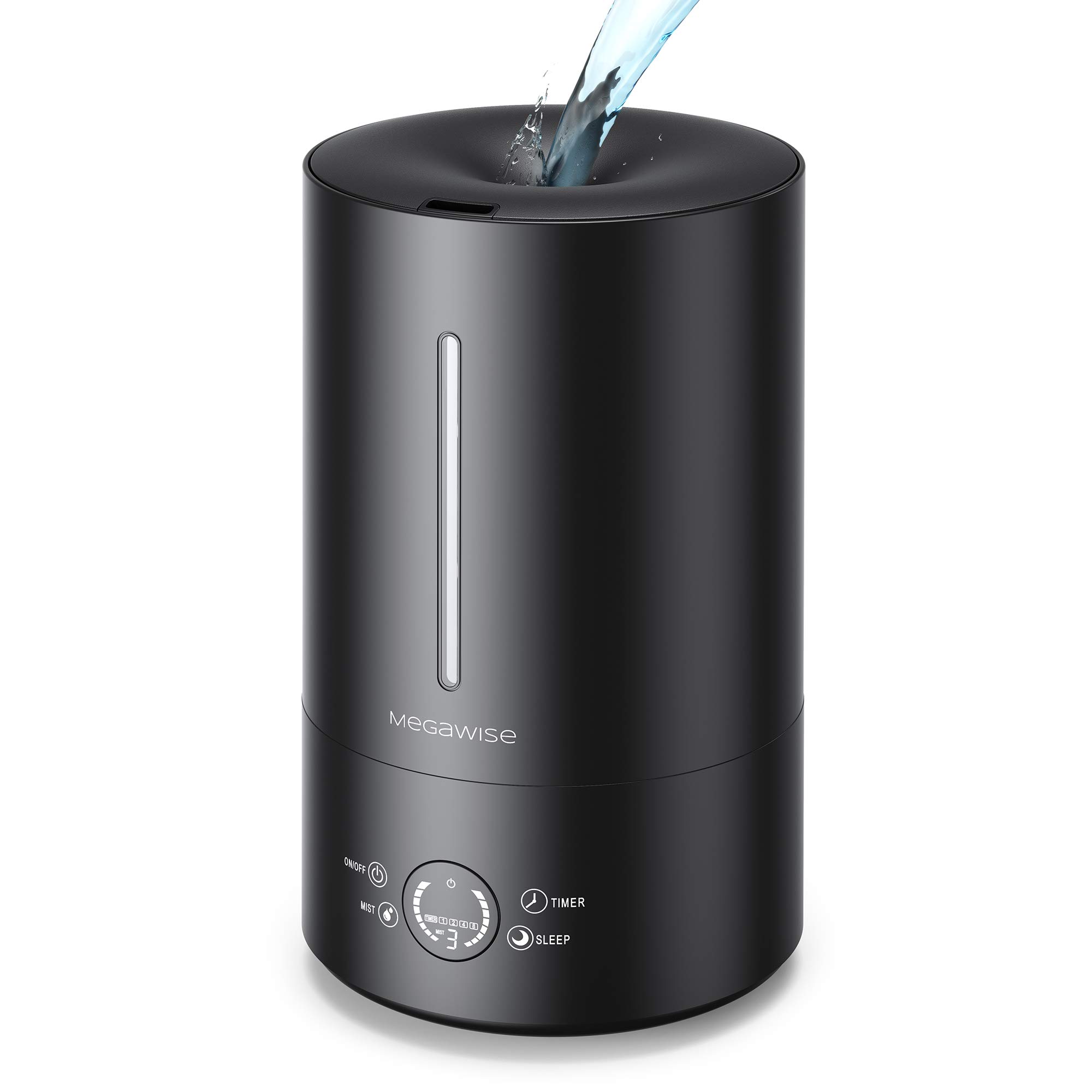 MEGAWISE Top-Fill Adjustable Cool Mist Humidifiers | Easy to Clean 4.5L Vortex Water Tank Lasting 40H | 4 Timer Settings with Auto Shut-Off | For Babies, Homes | Touch Screen w/Backlit Display