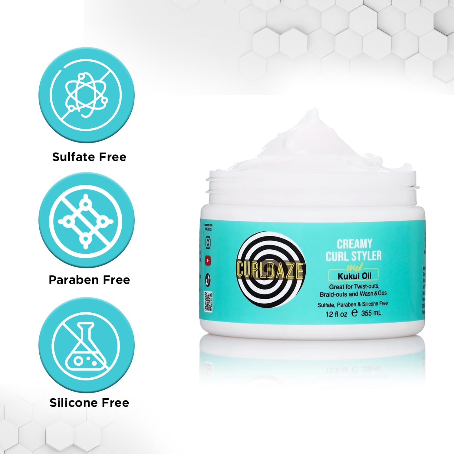 Curldaze Ultra Moisture Creme with Kukui Oil, Vitamins A, C, and E. Moisturizing and Styling Curl Creme for Curly Hair, Great for Twist-Outs, Braid Outs, Wash & Gos, Shines, Intensely Moisturizes