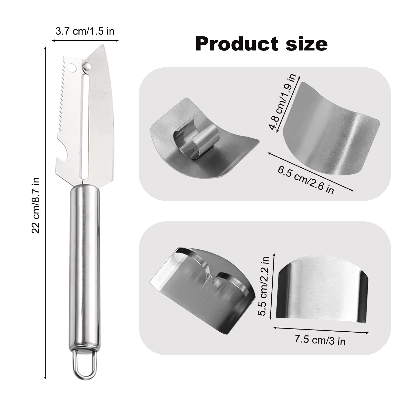 Chop Guard for Fingers, Finger Guards for Cutting Pack of 8, Stainless Steel Finger Guards with Peeler, Knife Cutting Protector for Kitchen Slicing Dicing Chopping Safe