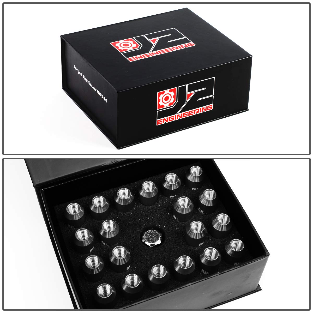 J2 Engineering 16Pcs 7075 Aluminum Open End M12 x 1.5 Lug Nuts w/4Pcs Lock Nuts & Key, Silver, Fit Conical Seat, LN-T7-010-15-SL