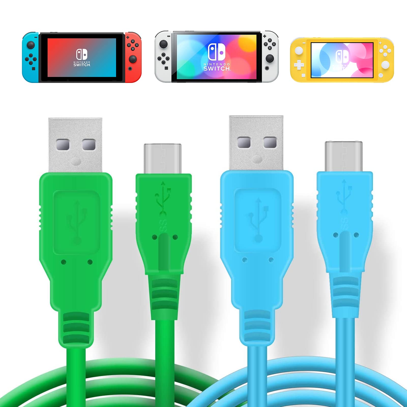 USB C Charger for Nintendo Switch, USB Type C Charging Cable for Nintendo Switch, Switch lite, MacBook, Pixel C, LG Nexus 5X G5, Nexus 6P/P9 Plus and more - Animal Crossing Blue and Green (4.92ft)