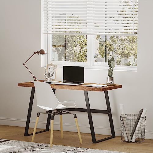 BON AUGURE Computer Desk, Modern Simple Wood Home Office Desk, Wood and Metal PC Writing Workstation, Walnut Sturdy Home Office Desks (55 Inch, Rustic Oak)