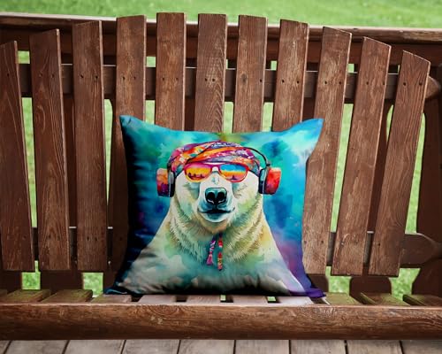 Caroline's Treasures DAC4028PW1414 Hippie Animal Polar Bear Throw Pillow Machine Washable, Indoor Outdoor Decorative Pillow for Couch, Bed or Patio, 14Hx14W