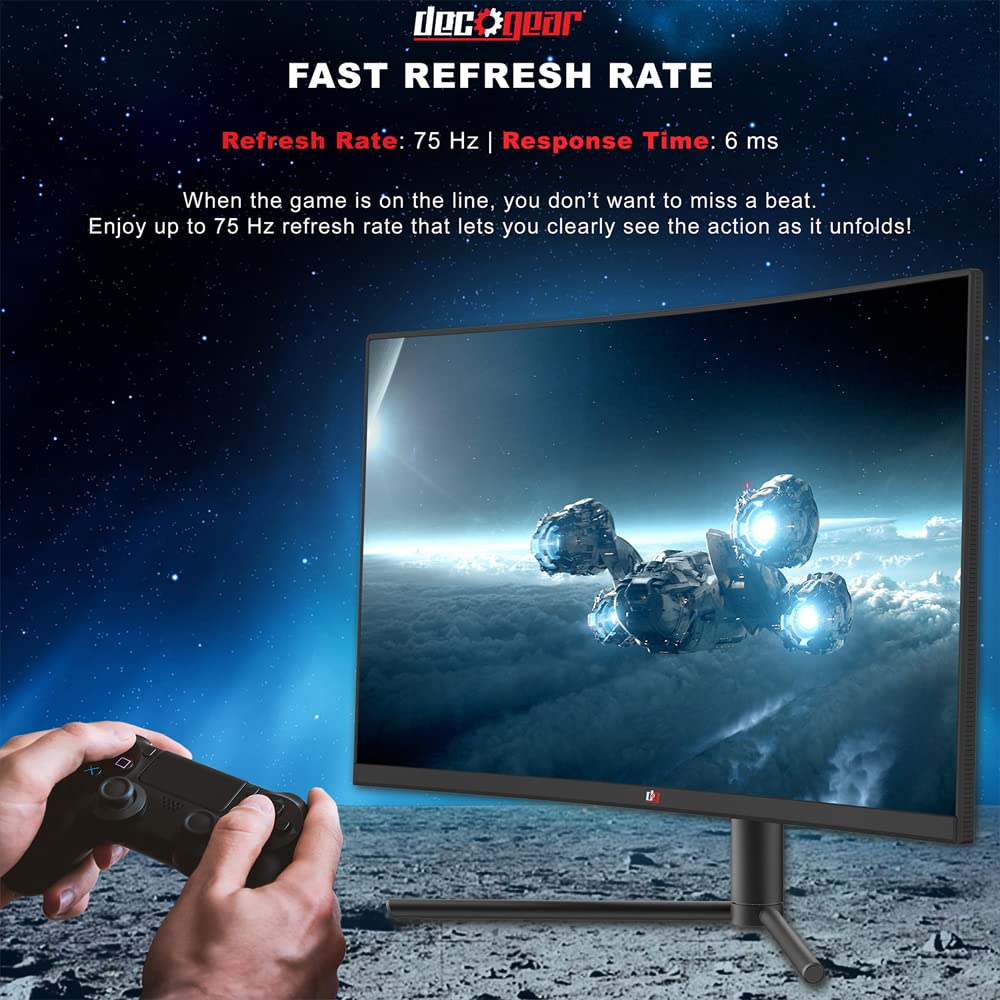 Deco Gear VIEW32AP 32 inch 1920x1080 Curved Gaming Monitor 3000:1 Contrast 75 Hz 6ms Refresh Rate (Renewed)