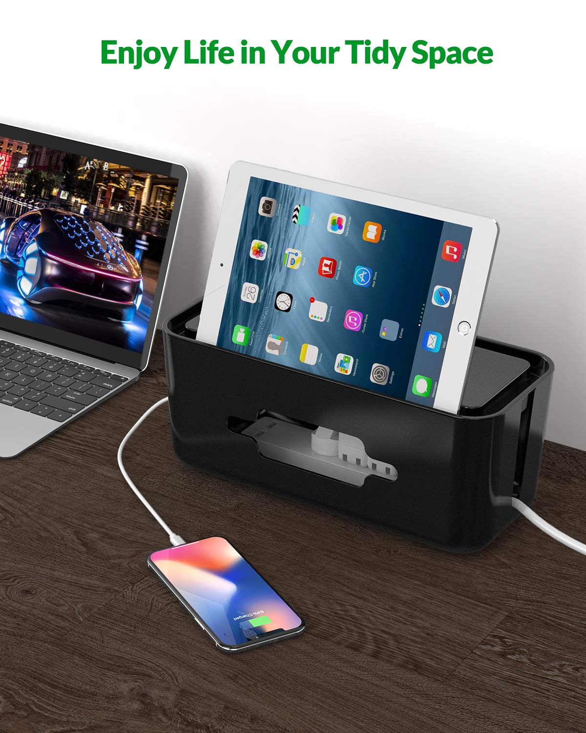 Cable Management Box, ORICO Cable Organizer Box with Phone Stand, 16.9 x 7.1 x 6.3 Inches Wire Cable Hide Box for Power Strips, Surge Protectors, Chargers, Adapters - Extral Large