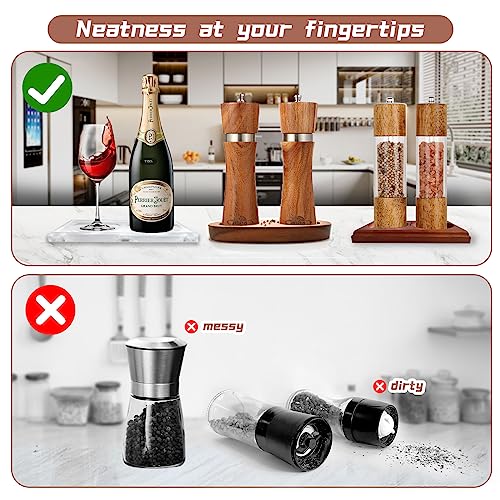 Salt and Pepper Mill Tray,Acacia Wood Tray, Salt & Pepper Grinder Accessories(Inner Dia 2.76 inch / 7cm)fit many Mills & Shakers