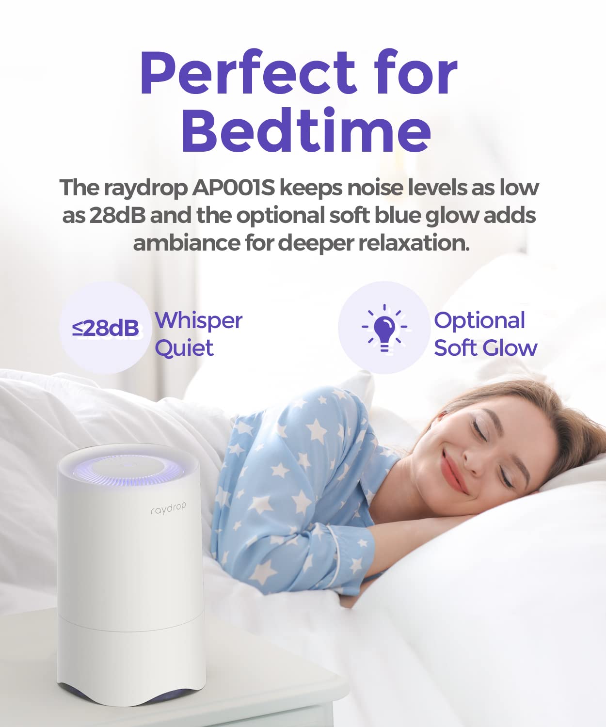 raydrop Small Air Purifier for Home Bedroom, Personal Desk Mini Air Purifier, Room Hepa Air Purifier Fresheners Cleaner for Pets, Smoke, Desktop, Office (White)