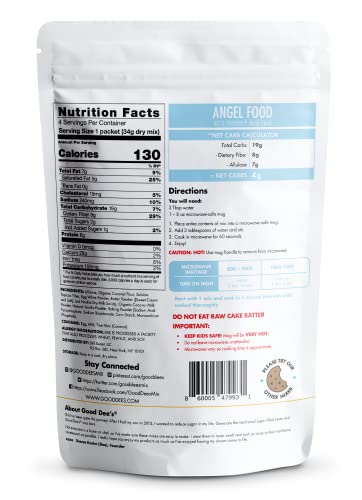 Good Dee's Angel Food Cake, Keto Mug Cake, Gluten Free, No Sugar Added, 4g Net Carbs, No Sugar Alcohols, 4 packets per bag