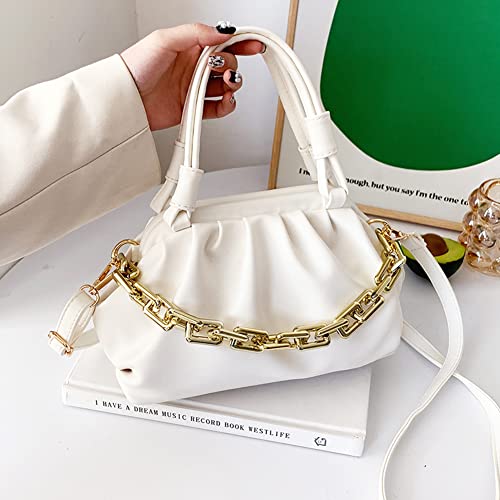 Cloud Purse for Women Crossbody Dumpling Purses Fashion Ruched Handbag Small Top-handle Shoulder Cluch Bags White