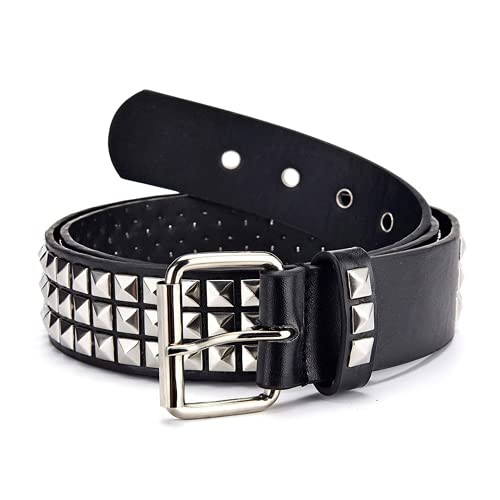 FOCAST Black Studded Belt Punk Rock Rivet Belt Grommet Threads Belt with Bright Metal Pyramid for Women Men (Black)