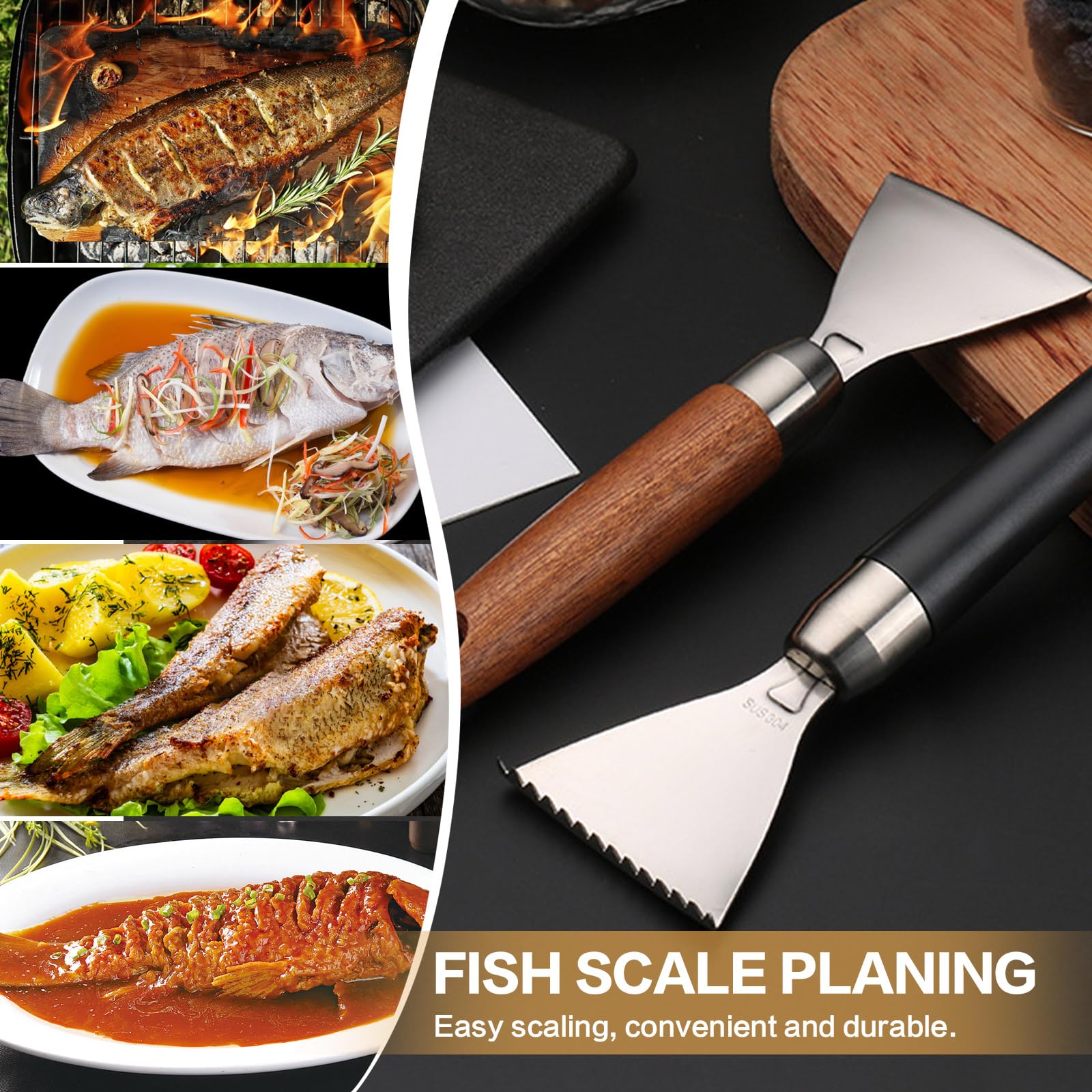 Fish Scale Remover, 2PCS Fish Scaler Remover, Sharp Fish Descaler Tool, Stainless Steel Fish Scaler Machine, 2024 New Fish Cleaner, Portable Fish Scaler Tool, Fish Skin Remover for Kitchen, Chef