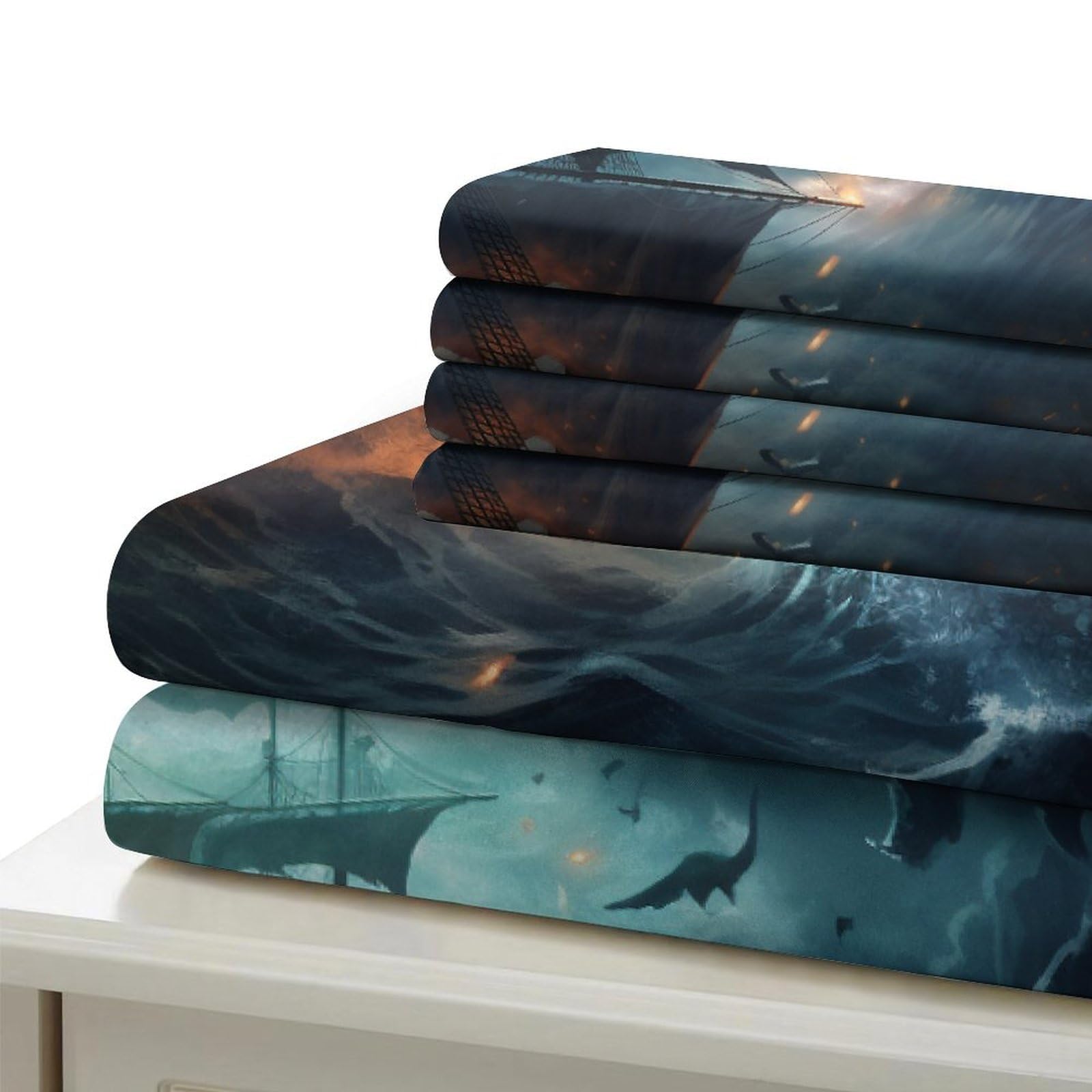 ERGTT Pirate Ship for Boys Girls Duvet Cover 3D Print Ship Quilt Cover Comforter Covers Bedding Set with Pillow Cases with Zipper Closure Soft Microfiber 3 Pieces Full(203x228cm), Style-8