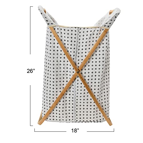 Household Essentials Bamboo X Frame Hamper with Cross Pattern, Black and White