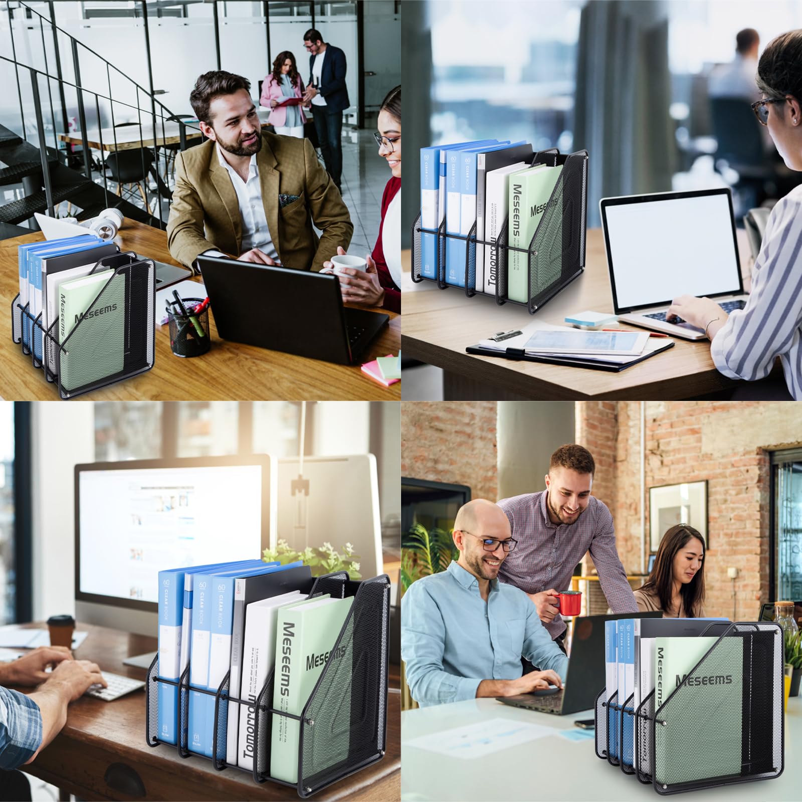 Cliselda Metal Mesh Magazine File Holder with 4 Vertical Compartments, Desk Organizers File Folders Holder, File Organizer Binder Holder Organizer for Desk Home Office School, Black