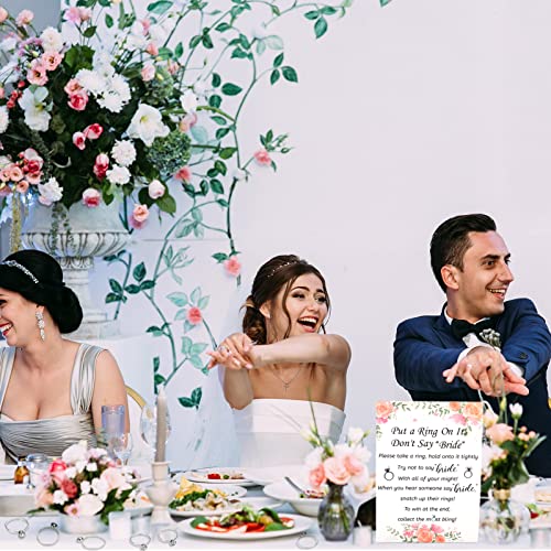 Put a Ring on It Bridal Shower Game with 50 Fake Rings, Rustic Greenery Theme Wedding Shower Games Wedding and Engagement Rings Bridal Shower Decor and Not Say Bride Rules Cards (Silver, Flowers)