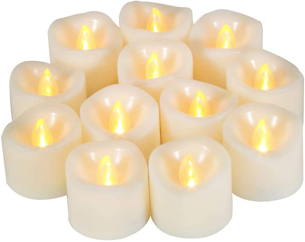 CANDLE IDEA Realistic Flame LED Tea Lights 12 Pack 1.5" x 1.5", Flameless Flickering Tea Candle Battery Operated/Electric Tealights Small LED Candles for Halloween, Christmas, Lantern Decorations