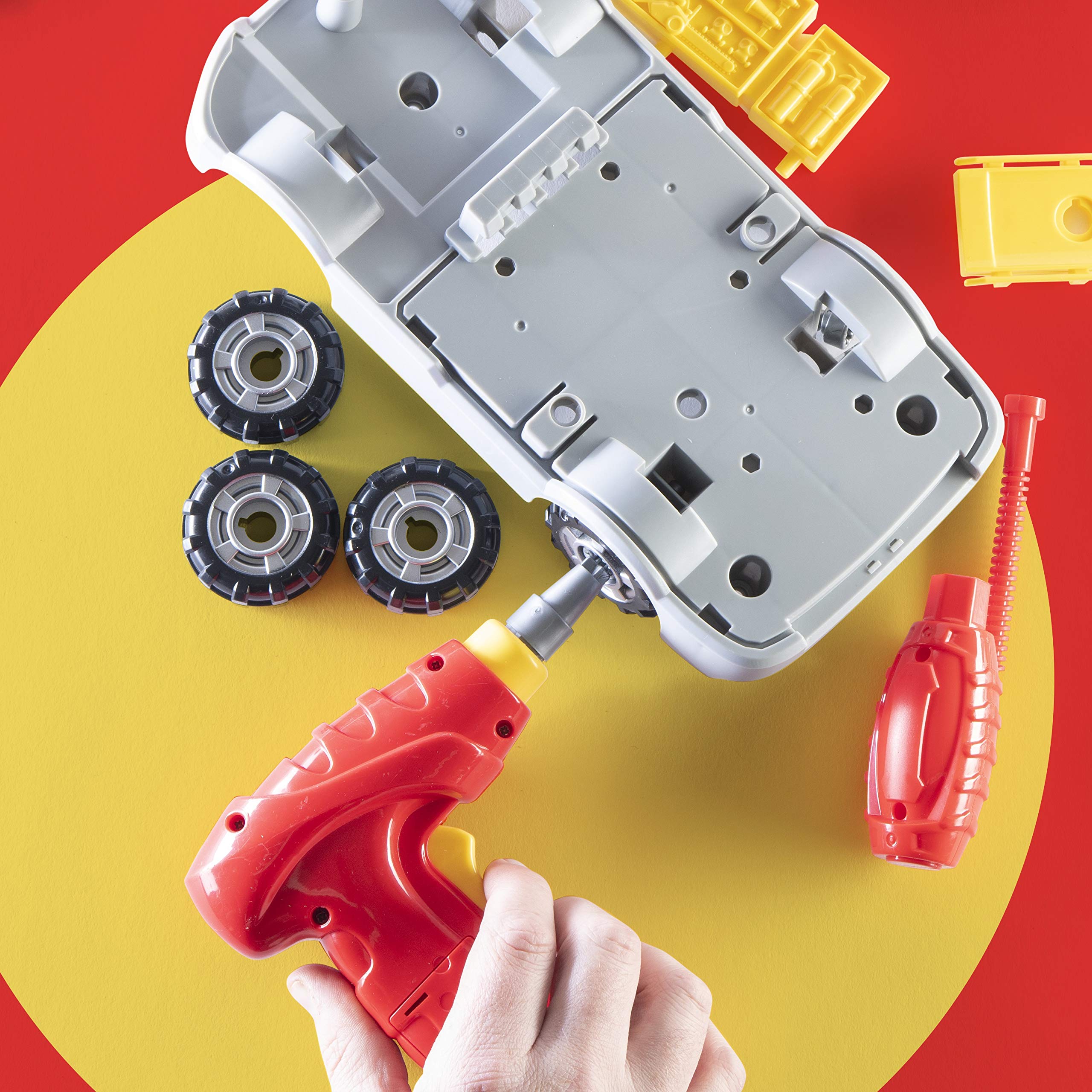 PREXTEX Take Apart Toy with Working Drill for Boys & Girls, Build Your Own Fire Truck Toy Educational Playset with Tools and Power Drill, DIY Assembly Truck with Realistic Sounds & Lights