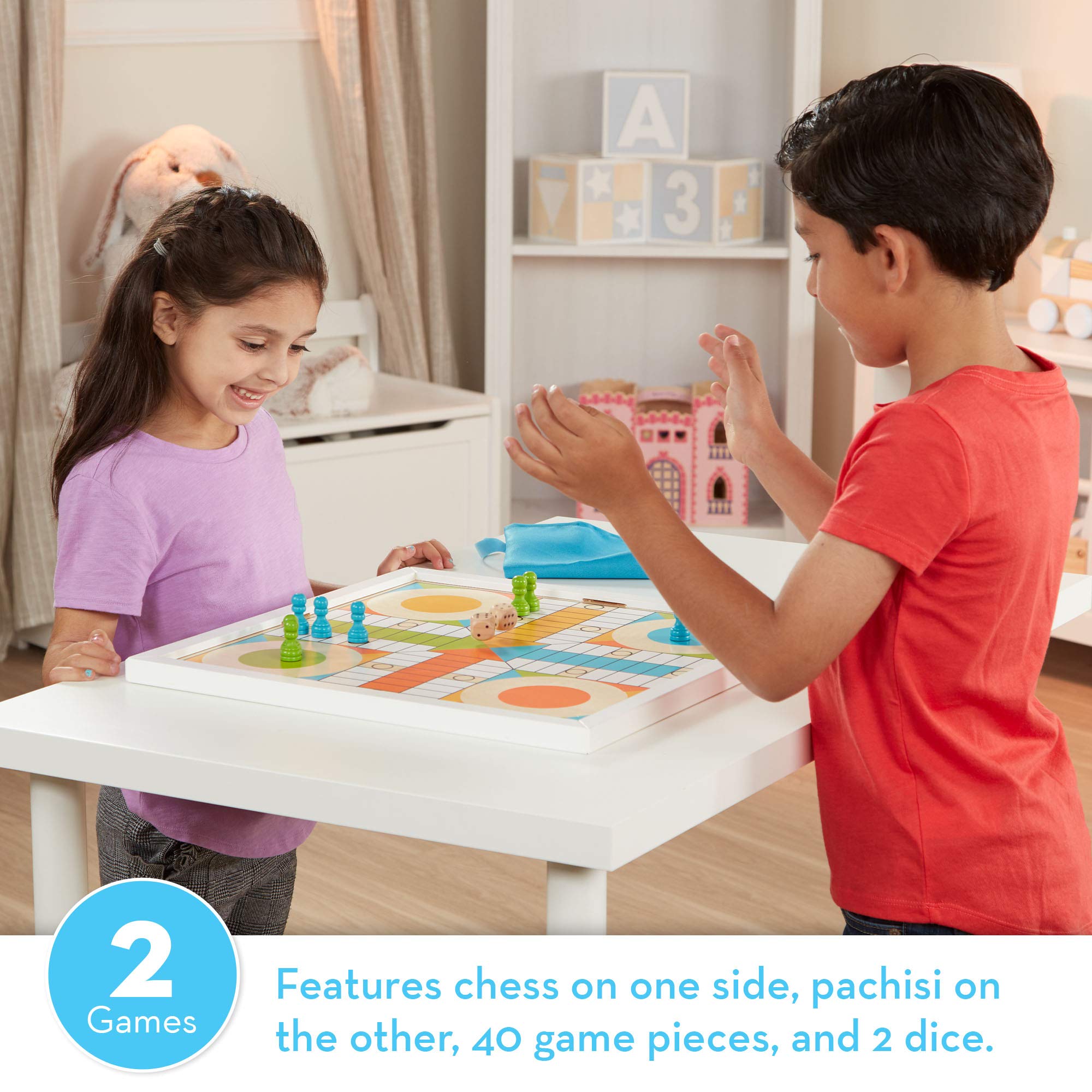 Melissa & Doug Double-Sided Wooden Chess & Pachisi Board Game with 42 Game Pieces (17.5†W x 17.5†L x 1.5†D)