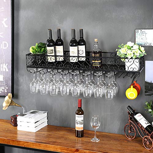 European Hanging Red Wine Glass Rack Upside Down Wine Rack Bar Wrought Iron Goblet Rack Creative Wine Cabinet Decoration Hanger J1029, PIBM, Black, 100 * 25cm