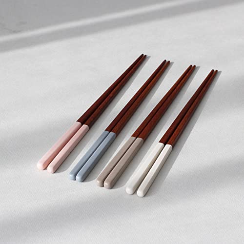 Chopsticks Reusable Rose Wood Lacquer Wooden chopsticks Set of 4 Non Stick (4PCS) (Ivory)