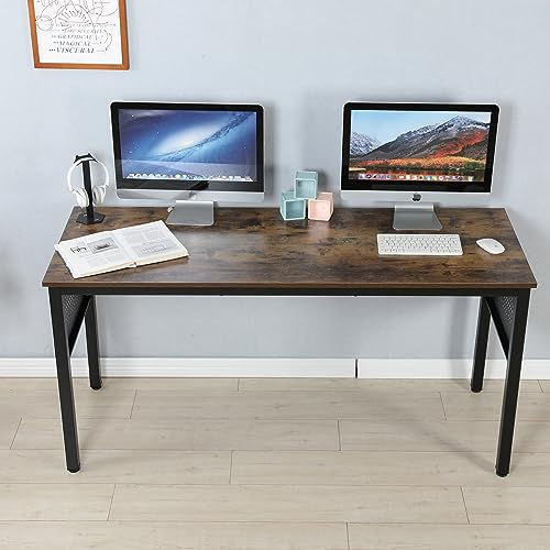 Kindmin Study Computer Desk 55/63 inch Home Office Writing Small Desk, Modern Simple Style PC Table with Freely Adjustable Hook-Type Metal Perforated Side Panels (55in-Black)