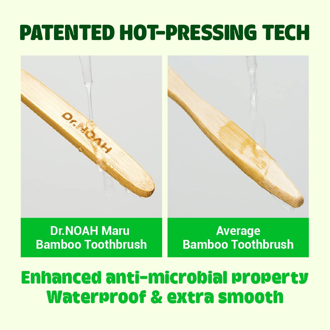 DR.NOAH Maru Bamboo Toothbrush Standard, 6 Pack | Long Tapered Bristles | Ultra Soft, Two-Level BPA Free Bristles | Waterproof & Durable Toothbrushes | Ergonomic Design | Zero Waste