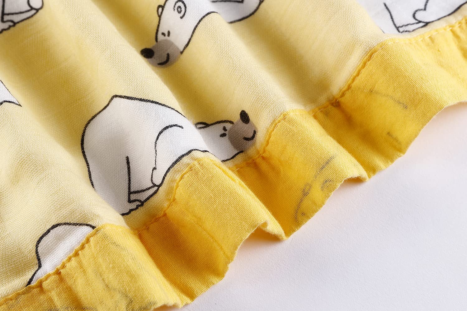 Muslin Soft Swaddle Blanket Quilt, Baby Blankets for Boy Girl Toddler Daycare, 4 Layers Swaddle Wrap, Size 43X45inchs (Bear Yellow)