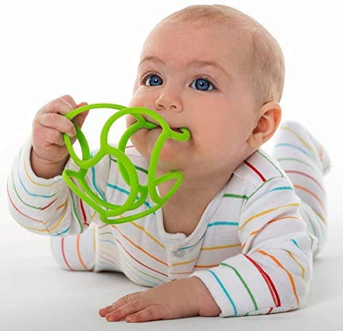 Ogobolli Teething Ring Tactile Sensory Ball Toy for Babies & Kids, 3-Pack - Green, Red, Blue - Stretchy, Soft Non-Toxic Silicone - Ages 3 Months and up