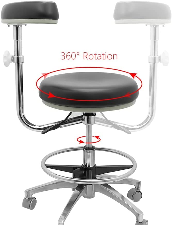 DenFactory Assistant Stool Chairs Adjustable Height with Adjustable Footring and Heavy Base for Lab Exam Rooms