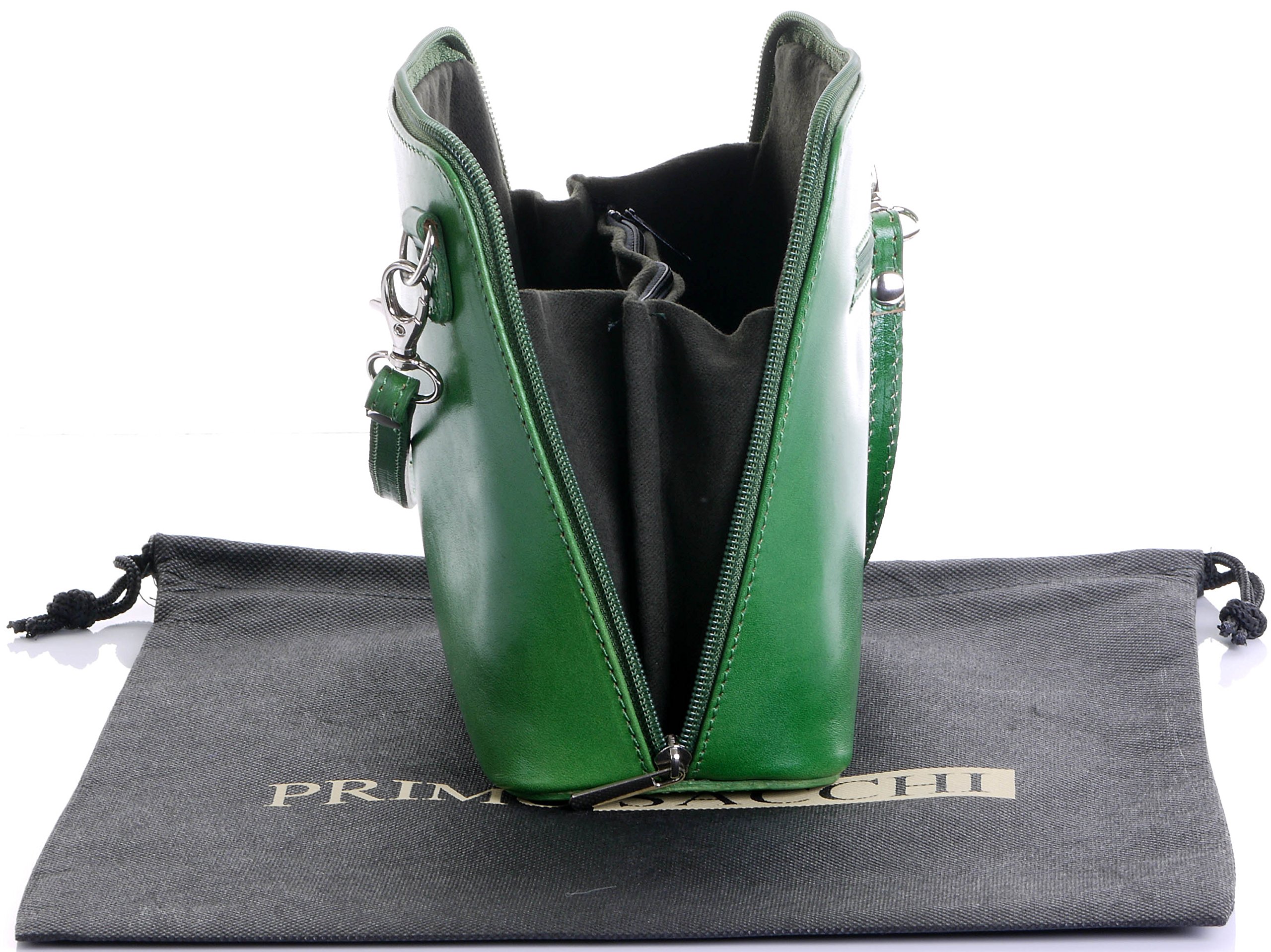PRIMO SACCHI Ladies Italian Leather Green Small Micro Cross Body Shoulder Bag Handbag Purse
