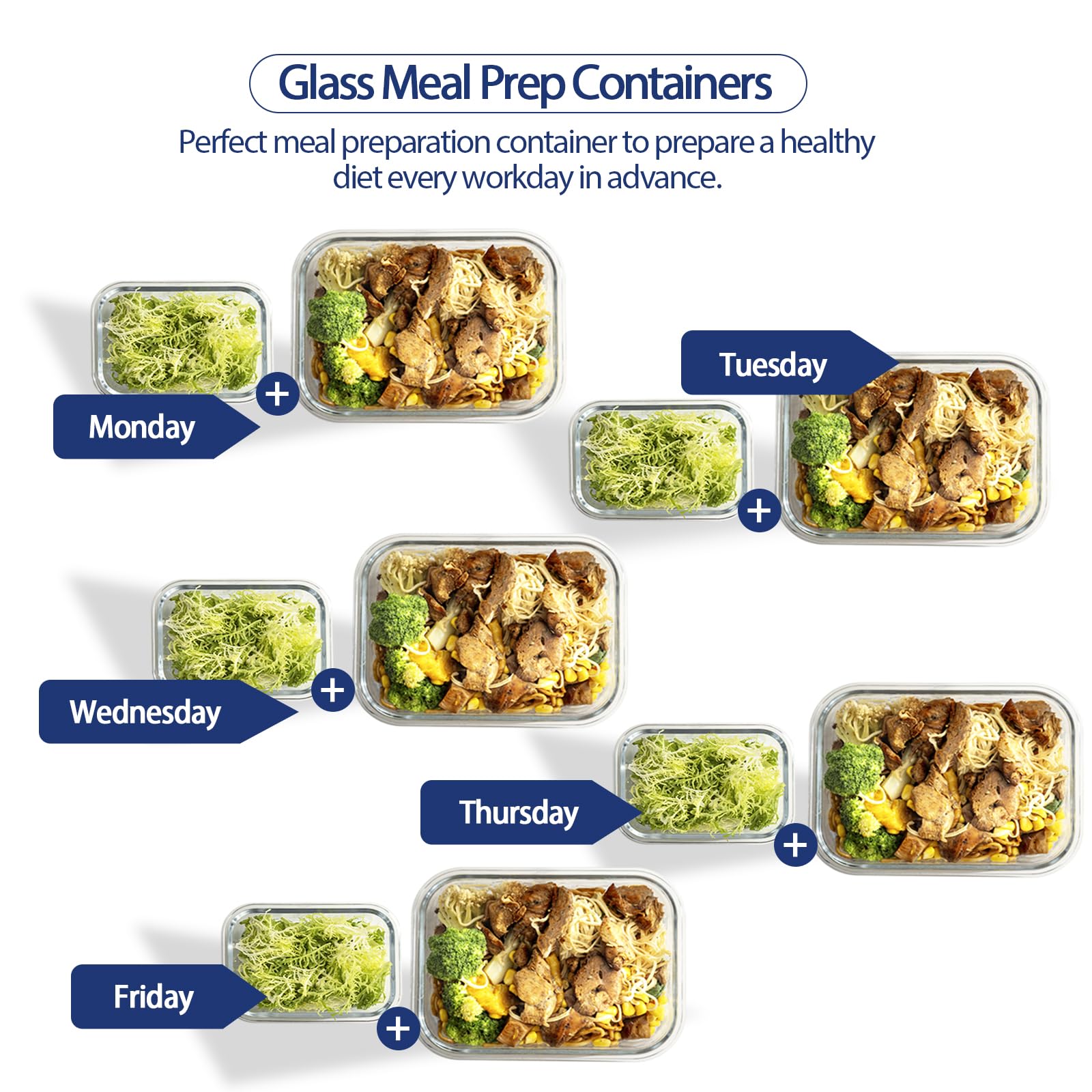 coccot Glass Food Storage Containers with Lids Airtight, [10 Pack] Glass Meal Prep Containers, Glass Storage Container Set with Bpa-free Lid for Food, Glass Lunch Bento Box