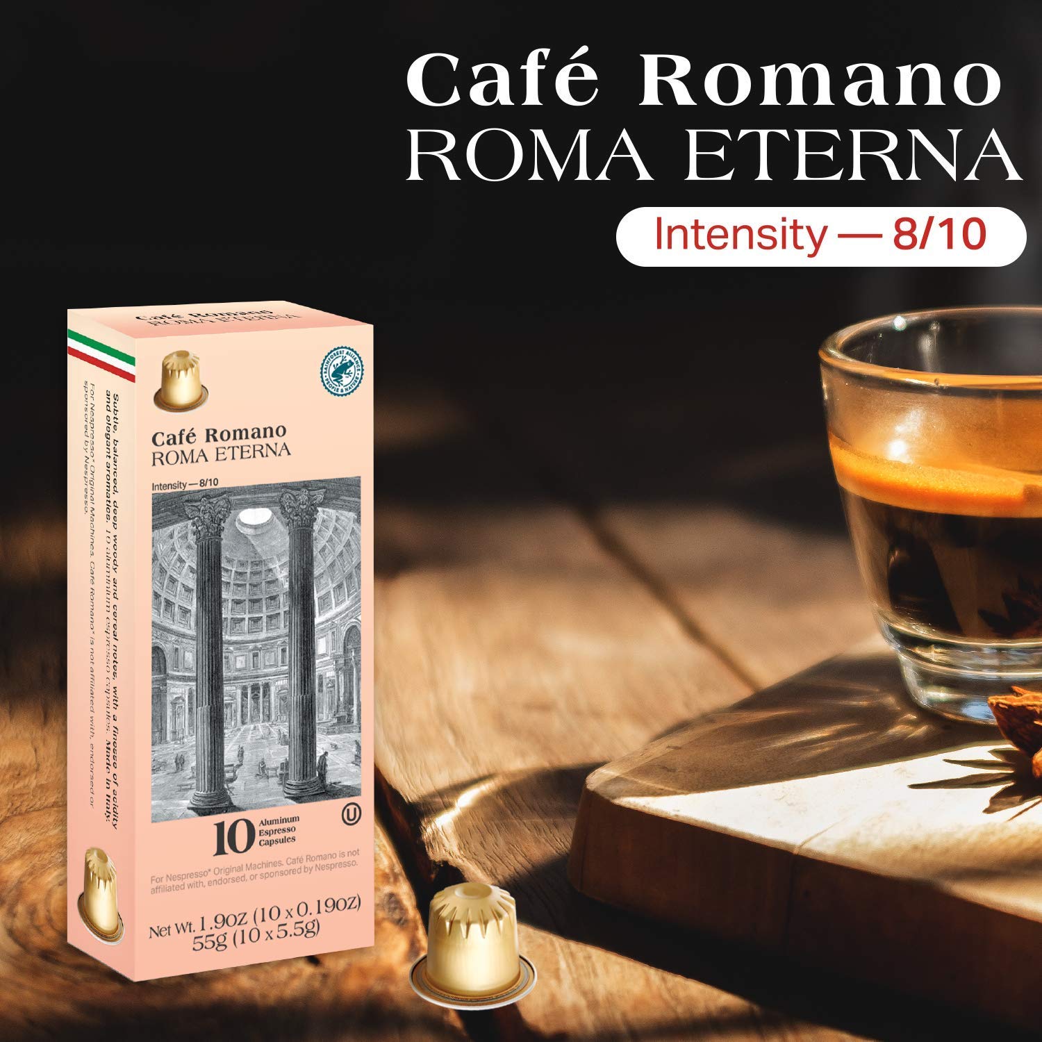 Café Romano Espresso Capsules Single Cup Aluminum Coffee Pods Compatible with Nespresso Original Machine, 80 Capsules (Variety pack)